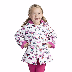 Hatley Girls' Little Button-Up Printed Rain Jacket, Groovy Butterflies, 2 Years