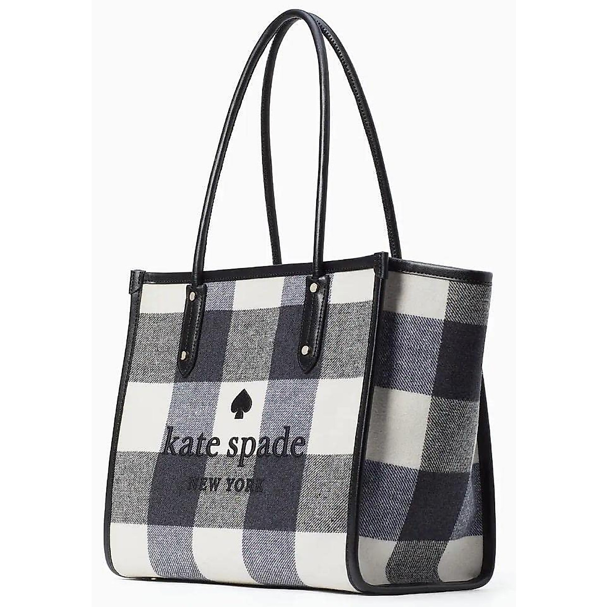 Kate Spade Ella Festive Check Plaid Print Large Top Zip Tote Black Multi