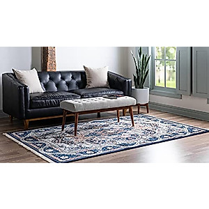 Unique Loom Narenj Collection Classic Traditional Medallion Textured Design Area Rug, 5 x 8 ft, Navy Blue/Tan