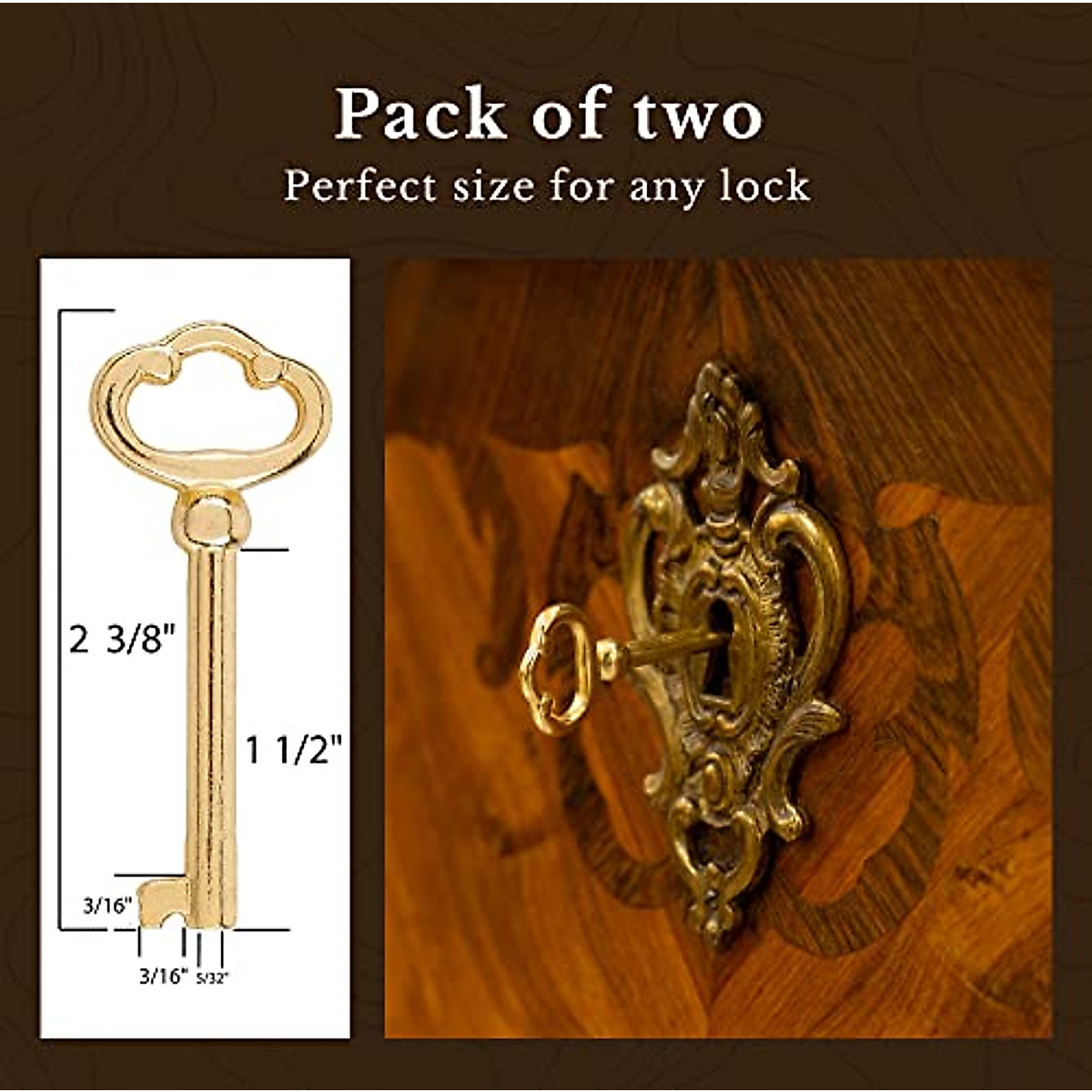 UNIQANTIQ HARDWARE SUPPLY Brass Plated Hollow Barrel Skeleton Key for Grandfather Clock Doors, Cabinet Doors, Dresser Drawers, Desk - Antique, Vintage, Old Furniture | KY-2 (2)