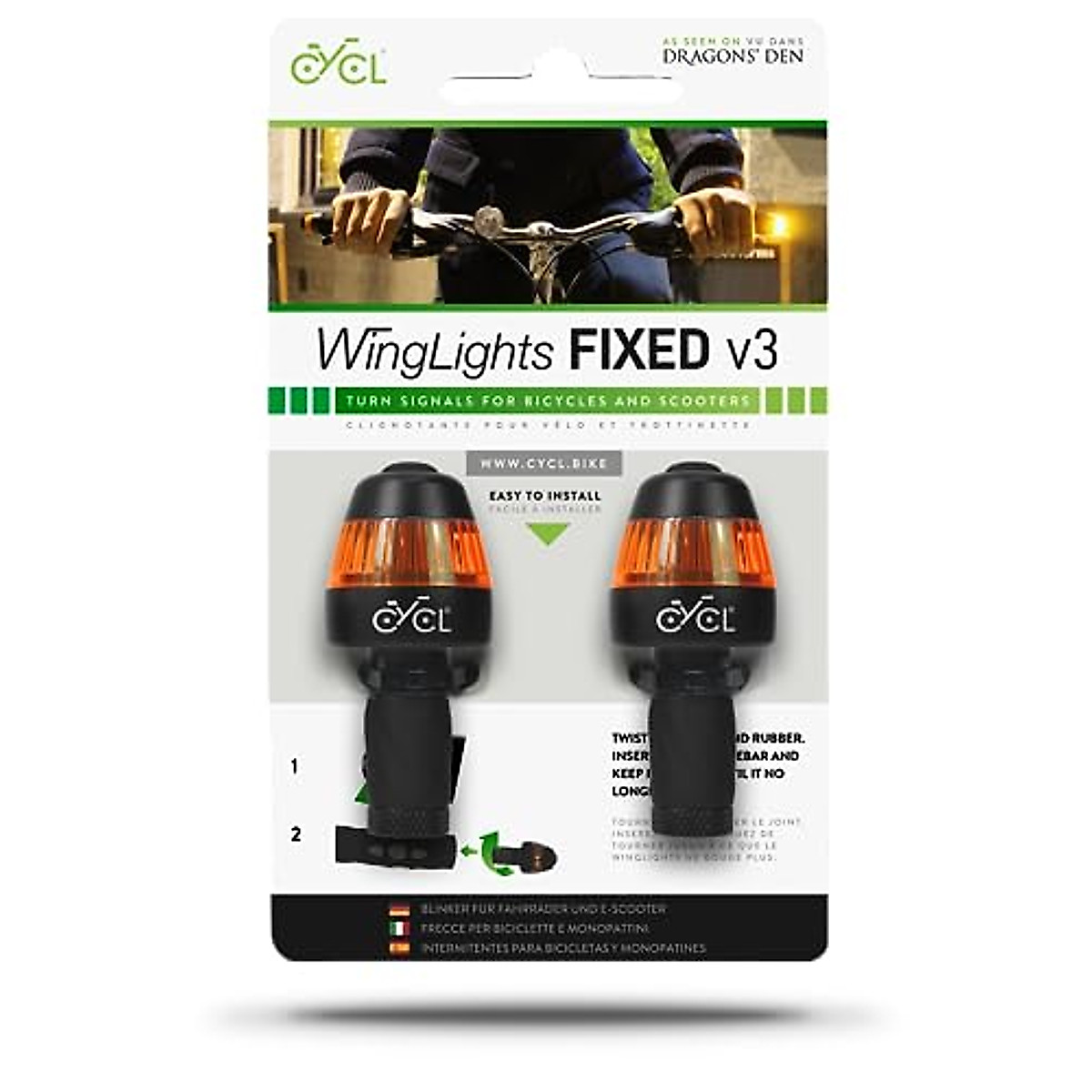 CYCL Wing Lights Fixed V3 - Turning Signals for Bicycle Turn Signals for E-Scooters 11.8x8x3.2cm