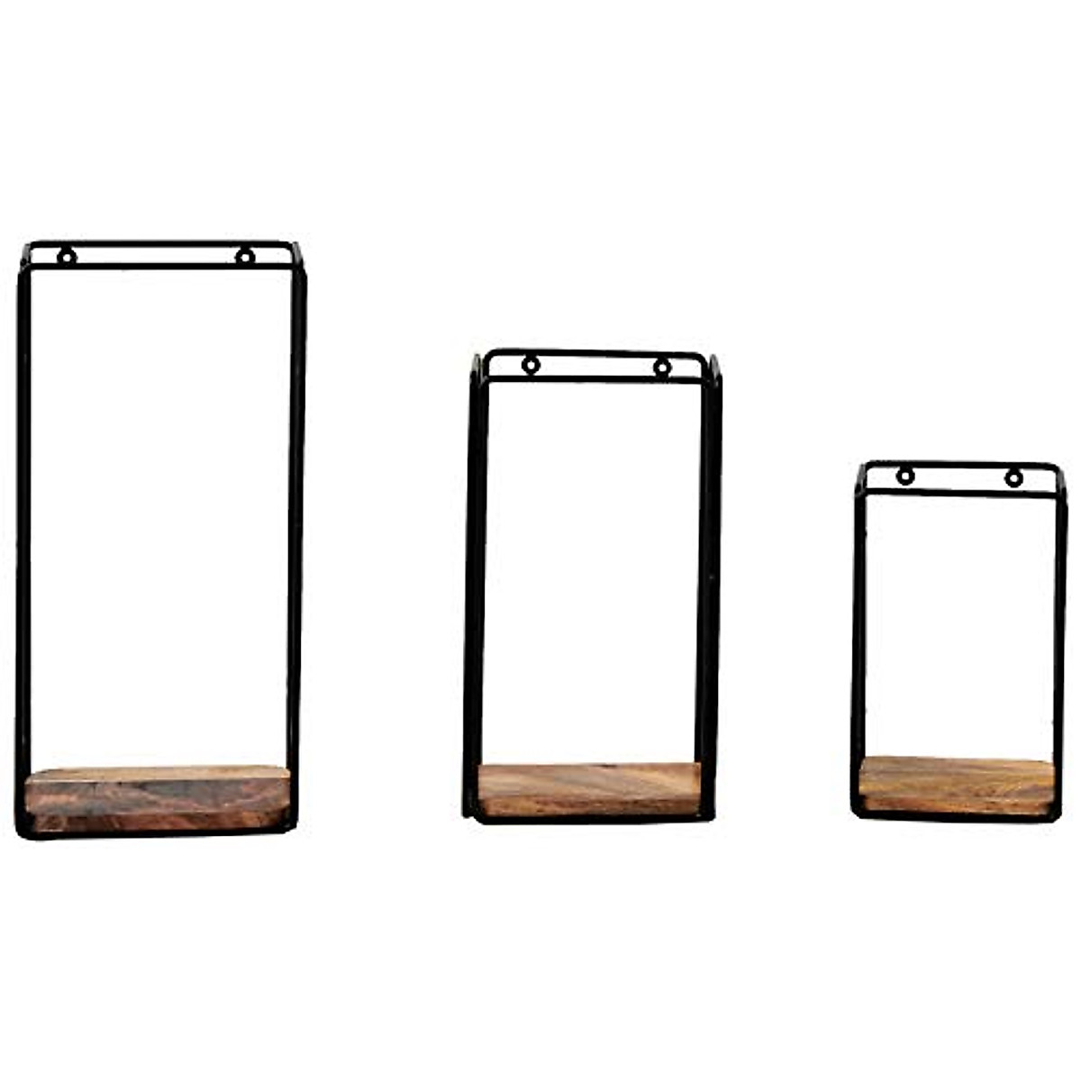 Bloomingville Set of 3 Metal & Mango Wood Wall Shelves, Black