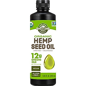 Manitoba Harvest Organic Hemp Oil, Cold Pressed, 12g of Omegas 3&6 Per Serving, Non-GMO, 8.45 Fl Oz