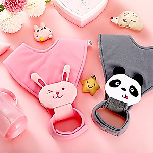 2 Pcs Adjustable Baby Bottle Holder Car Seat Bottle Spare Baby Bottle Feeding Sling Bottle Drink Holder Bracket Strap Tight Loop and Hook Tape for Hanging (Grey, Pink, Lovely Style)