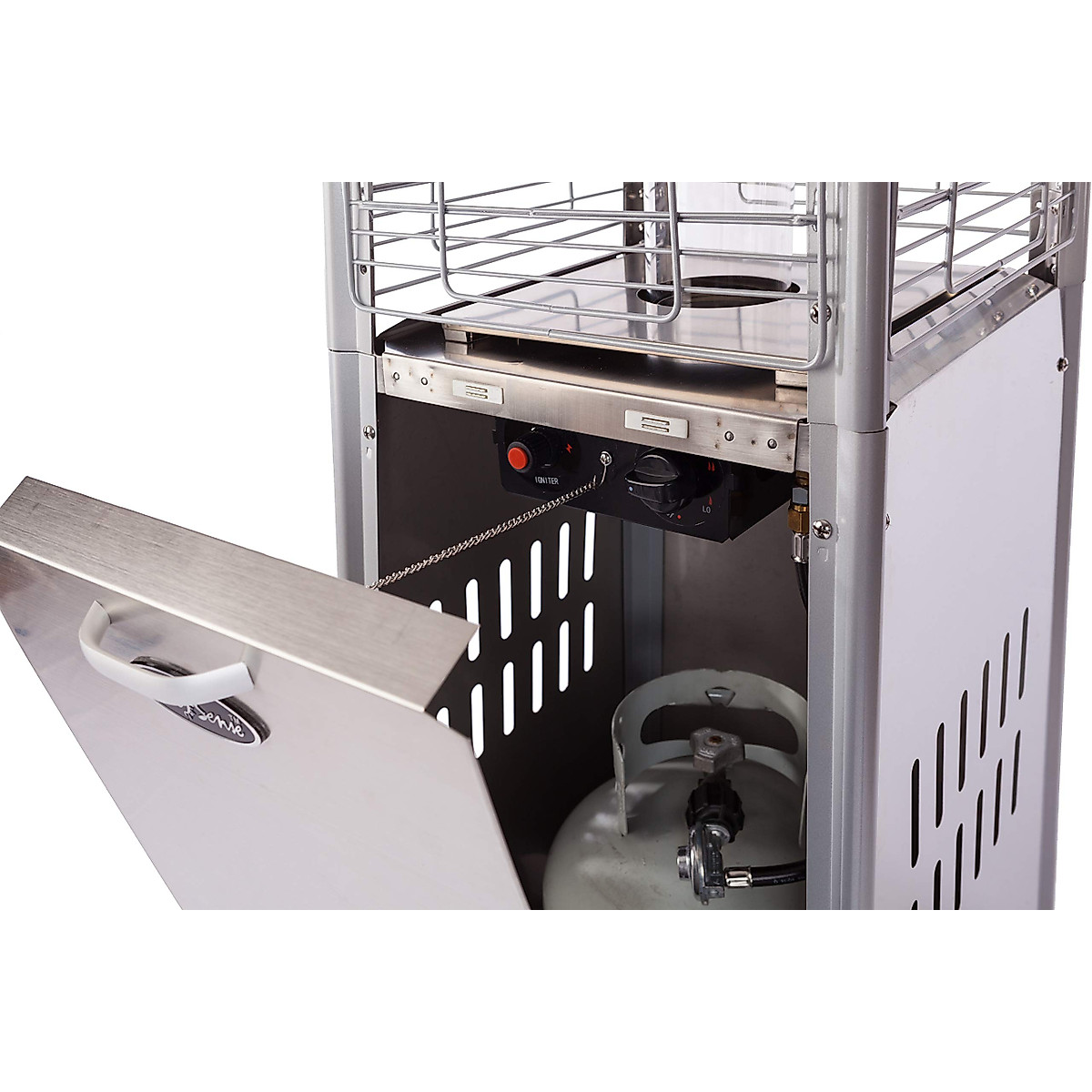 Fire Sense 60523 Pyramid Flame Patio Heater 40,000 BTU Outdoor Propane Heater Tower with Wheels - Stainless Steel