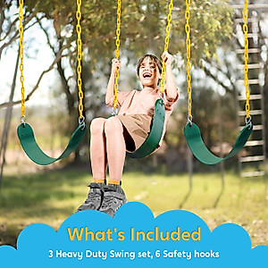 TURFEE 3 Pack Green Swing Seats Heavy Duty with 66" Chain, Swing Set Accessories Replacement with Snap Hooks for Kids Outdoor Play Playground, Trees, Backyard (Limit 300lb)