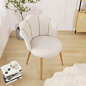 FiveWillowise Living Room Chairs, Mid Century Modern Accent Chair, Preppy Dining Chair, Upholstered Velvet Chair with Gold Legs, Cute Vanity Chair with Back for Bedroom, Study, Waiting Room, Beige