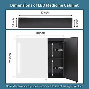 Movo Lighted Medicine Cabinet with Mirror,30 inch X 26 inch Wall Mounted LED Bathroom Medicine Cabinet Mirror with Lights and Storage,Anti-Fog,Dimmable,3000K-6500K Color Temper Change