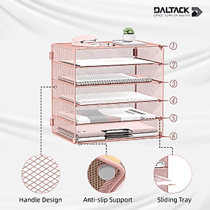 DALTACK Paper Organizer for Desk, 5-Tier Desk Organizer Tray, Paper Organizer Storage, Paper Tray Organizer for Home Office School, Pink