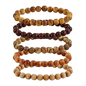 MILAKOO 5 Pcs Wood Prayer Bead Bracelet Mala Beaded Bracelets for Men Women 8mm