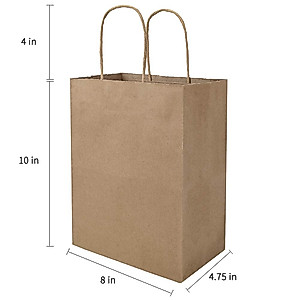 bagmad 50 Pack 8x4.75x10 inch Plain Medium Paper Bags with Handles Bulk, Brown Kraft Bags, Craft Gift Bags, Grocery Shopping Retail Bags, Birthday Party Favors Wedding Bags Sacks (Natural 50Pcs)