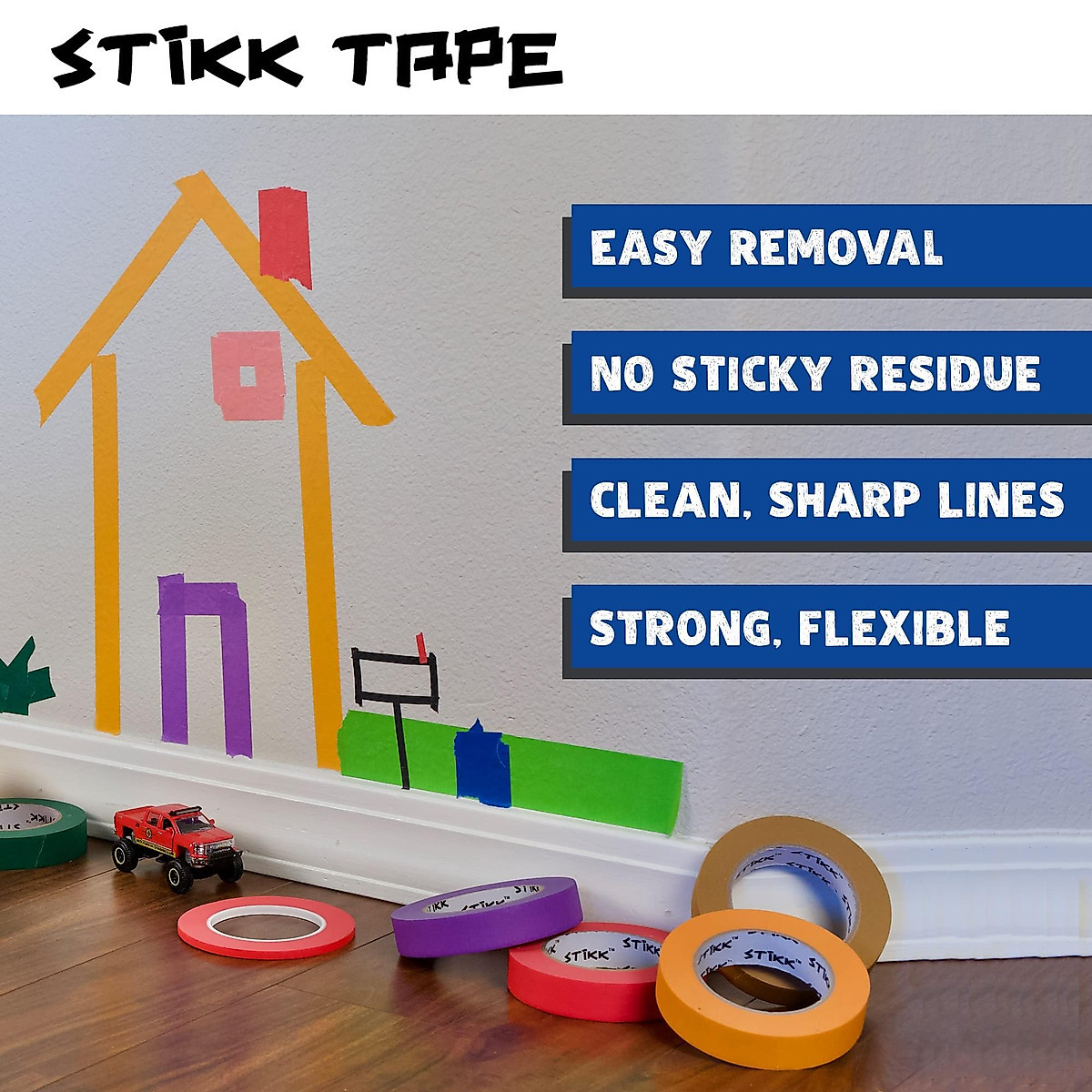3pk 1" x 60yd STIKK Blue Painters Tape 14 Day Clean Release Trim Edge Finishing Tape (.94 in 24MM) (3 Pack)