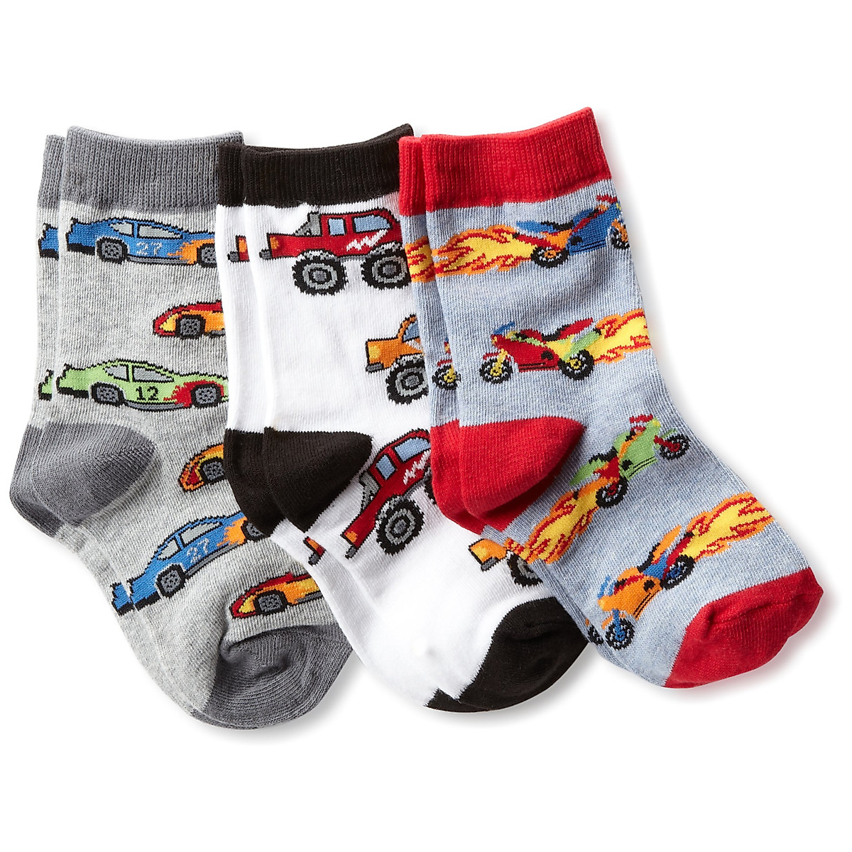 Jefferies Socks Boys Speedy Car Pattern Crew Socks 3 Pair Pack, Speedy, X-Small