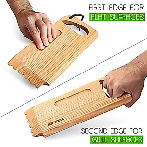Mr.Art Wood BBQ and Grill Wooden Scraper Tool, Size 10.6” x 4.7” – Made in Europe, Barbeque Cleaner with Grooved and Flat Edge – 100% Natural One-Piece Ash Wood