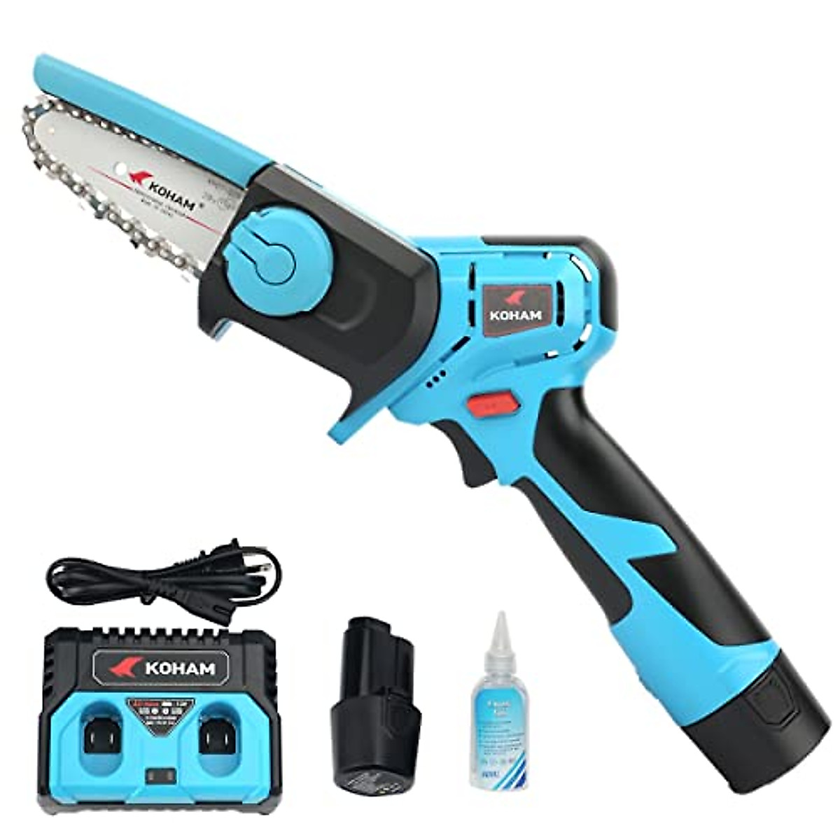KOHAM 10.8V 4-Inch Cordless Electric Brushless Chainsaw with 2Pcs Rechargeable Batteries, Handheld Portable Electric Saw, Lightweight Cordless Gardening Tool for Wood Branch Cutting