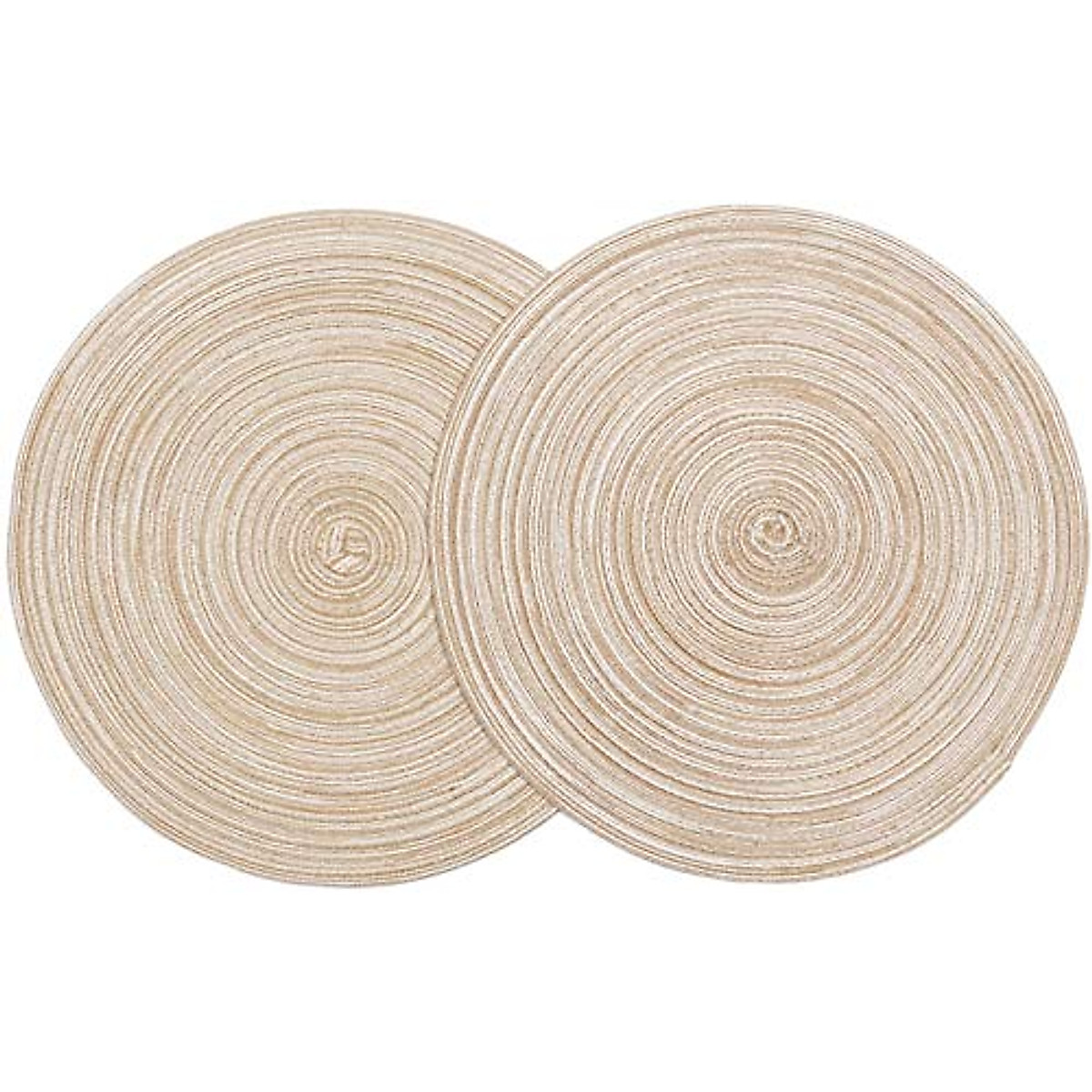 SHACOS Round Braided Placemats Set of 6 Washable 15 inch Round Placemats Kitchen Table Place Mats Round Table Mats (Beige, 6)