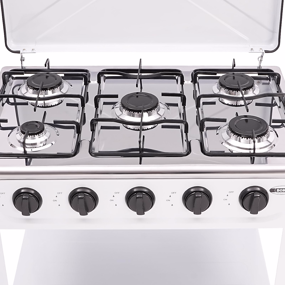 Commercial Free Standing Restaurant White Stainless Steel Gas Stove 5 Burner Gas Stove Tops Kitchen Cooking Stove Outdoor Gas Hob Vertical Split Cooktop With Shelf Adjust Fire Size for Cooking (White)