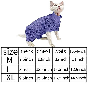 Toysructin Pet Hairless Cat Clothes, Solid Color Cat Four-Leg Jumpsuit Coat Plush Warm Turtleneck Sweater Shirt for Small Medium Large Cats, Soft Thick Kitten Pullover Pajamas for Sphynx, Cornish Rex