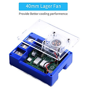 GeeekPi Case for Raspberry Pi 4, Pi 4 Case with Fan 40X40X10mm (Blue Backlight) and 4pcs Aluminum Heatsinks for Raspberry Pi 4 Model B (Blue&Clear)