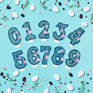 laackys Blue Shell Sequin Number Candle Birthday Cake Number Candle for Mermaid Theme Party, Wedding, Birthday Party Party, Party Decoration Supplies (4)