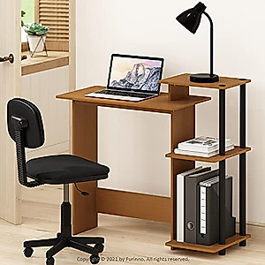 Furinno Efficient Home Laptop Notebook Computer Desk with Square Shelves, Light Cherry/Black