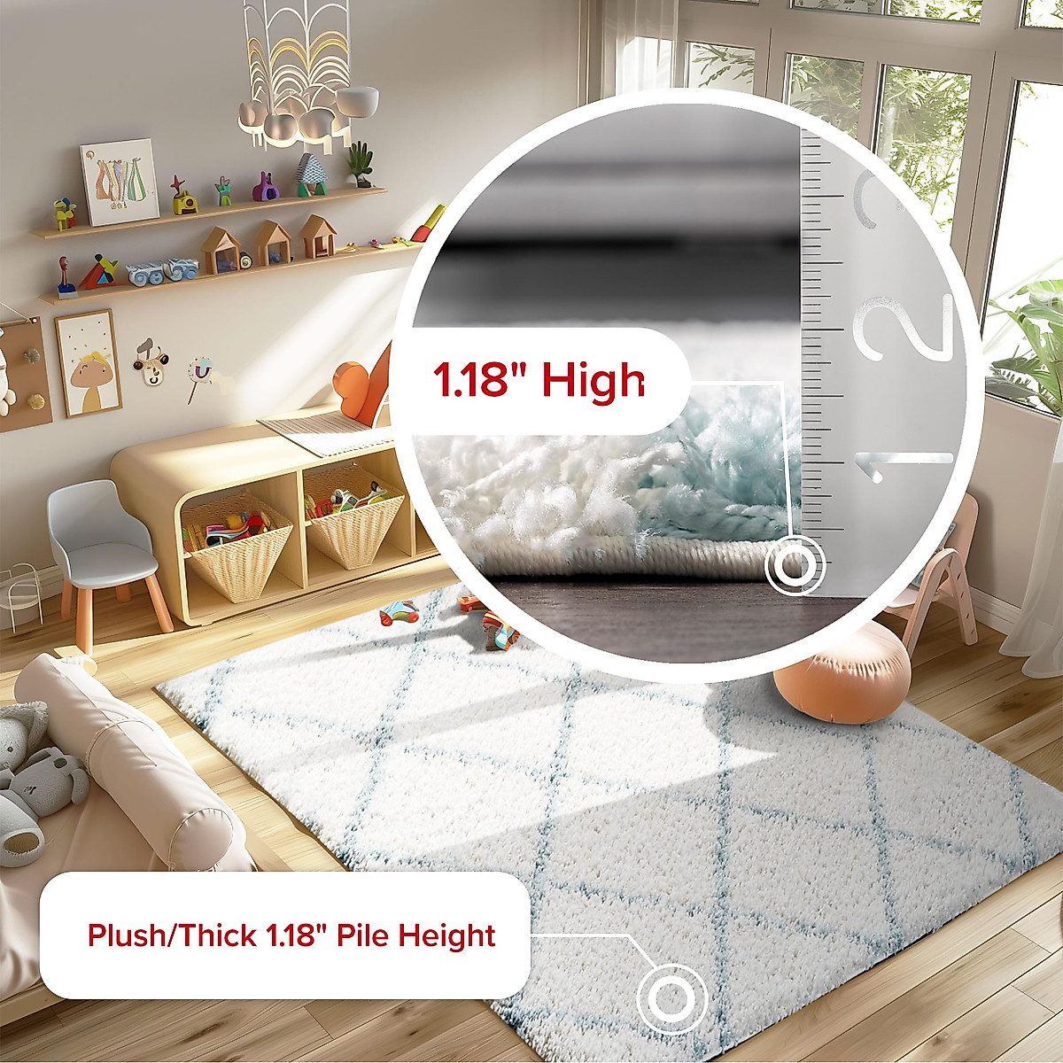 nuLOOM Tess Moroccan Shag Area Rug - 5x8 Shag Area Rug Modern/Contemporary Blue/Ivory Rugs for Living Room Bedroom Dining Room Nursery