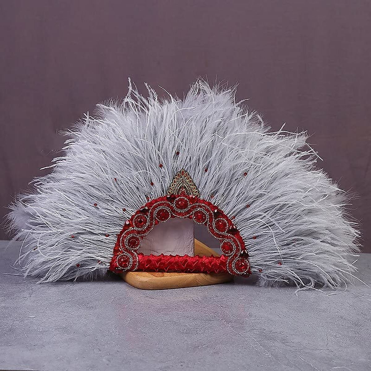 Msbfea Handmade African Ostrich Feather Fan Ladies Wedding Flapper Feather Hnad Fan for Bride One Side Costume Nigerian Flower Color 637