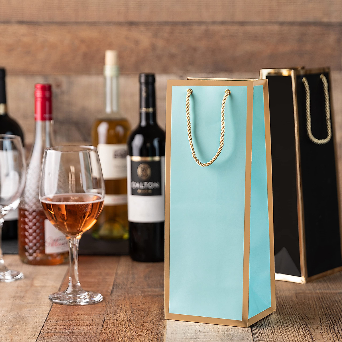 Wine Gift Bags 12 Pack - Reusable 4 Colors With Gold Foil Print Design with Soft Handles