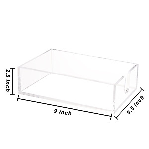 Rubtlamp 2 Pack Clear Napkin Holder, Flat Napkin Holder,9x5.5x2.5inch Acrylic Guest Towel Napkin Holder,Clear Bathroom Paper Hand Towels Storage Tray For Kitchen Dinning
