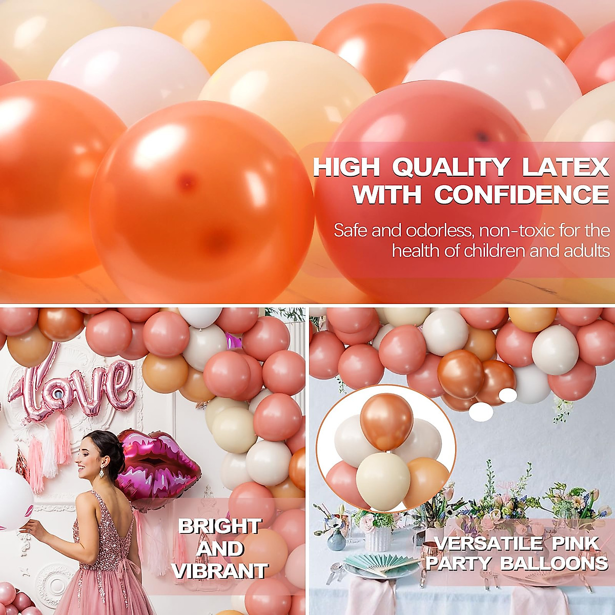 OuMuaMua Blush Pink Rose Gold Balloons, 62Pcs Retro Pink Rose Gold Beige White Nude Balloons for Women Girls Birthday Baby Shower Wedding Bridal Shower Party Decorations, 12 Inch