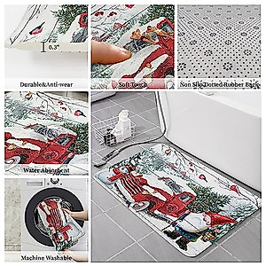 Kitchen Mat Rug Set of 2 Christmas Red Truck Gnome Snowman Xmas Tree Bird Winter Snowy Runner Rug Anti-Fatigue Comfort Memory Foam Standing Mat Non-Slip Floor Door Mat for Bedroom 20x32in+20x63in