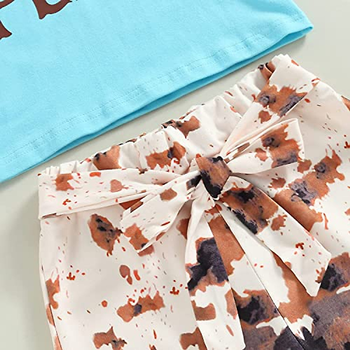 Bonangber Western Baby Girl Clothes Short Sleeve Cow T-Shirt Bell Bottoms Flared Pants Set Toddler Girls Summer Outfit (Blue Cows,4-5T)