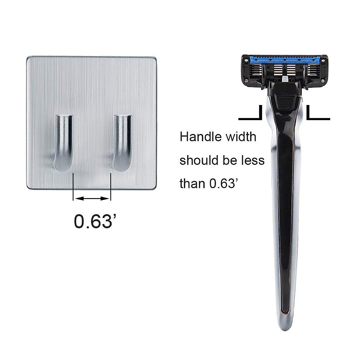 Adhesive Hooks Razor Holder Heavy Duty Wall Hooks Stainless Steel Waterproof Hangers For Kitchen Bedroom Bathroom,Stick on Hooks Antiskid Hooks Double Hanging Towel Robe Coat Key Brushed Nickel 2-Pack