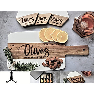 Personalized Marble and Wood Cutting Board with Coasters SET Custom Cutting Board Charcuterie Board Christmas Anniversary Wedding Gift Bridal Shower Gift Engagement Gift Housewarming Gift