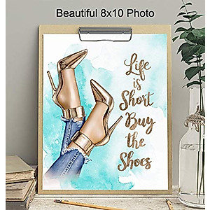 Fashion Design Wall Art - Glam Wall Decor - Luxury Gift for Women, Designer Shoes Fan, Couture Fashionista - Cute Girly Home Decoration for Bathroom, Living Room, Girls Teens Bedroom - Poster Picture