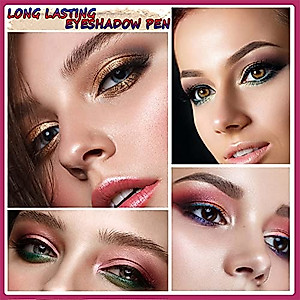 2 in 1 eyeshadow stick and Sponge Makeup Brush, Smooth Cream Shimmer Shadow Pencil Long Lasting Waterproof Eye Shadow Highlighter Stick Makeup, Hypoallergenic Highlighter Multi-Dimensional eyes Look