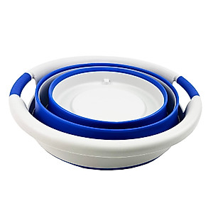 SAMMART 34L (8.9 Gallons) Collapsible Plastic Laundry Basket with Wheels - Foldable Pop Up Storage Container/Organizer with wheels (Grey/Purplish Blue)