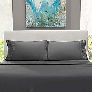 Clara Clark California King Sheets Set, Deep Pocket Bed Sheets for Cal King Size Bed - 4 Piece Bed Sheet Set, Extra Soft Bedding Sheets & Pillowcases, Charcoal Gray Sheets Cal King