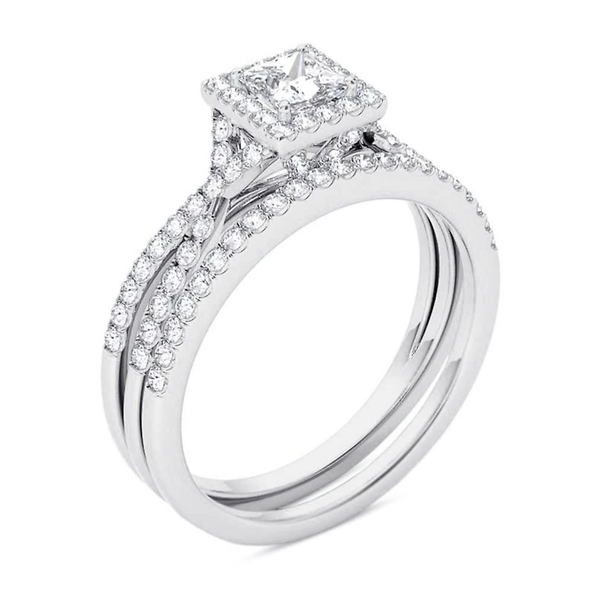 1.0 ct Princess Cut Engagement Rings For Women Vintage 2 pcs Bridal Rings Sets Wedding Rings 14K White Yellow Rose Gold Wedding Ring Set Twisted Promise Anniversary Rings For Her