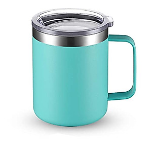 CIVAGO Stainless Steel Coffee Mug Cup with Handle, 12 oz Double Wall Vacuum Insulated Tumbler with Lid Travel Friendly, Reusable and Durable Travel Coffee Cup Thermal Cup, Powder Coated (Aqua, 1 Pack)