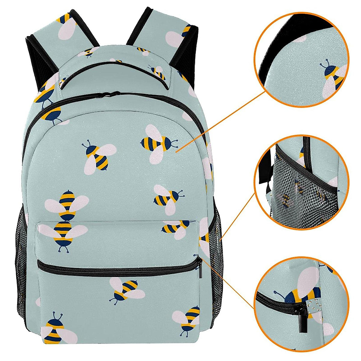Niaocpwy Cute Cartoon Bee Backpack For Middle School Student, Durable Daypack With Adjustable Strap