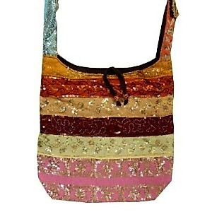 Silk Sari Sequined Beaded Hippie Hobo Sling Crossbody Messanger Patch Bag India