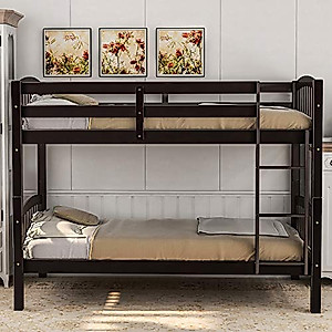 Tidyard Twin Over Twin Bunk Bed with Ladder,Espresso for Bedroom Dorm Guest Room Home Furniture