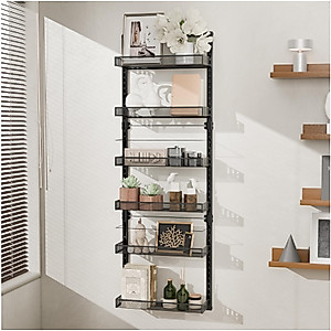 BRGMAUS Wall Mounted Baskets Set Kitchen Large Spice Rack 6 Tier Bathroom Shower Caddy Over the Door Storage Rack Heavy-Duty Metal Adjustable Organizer Pantry Organization 50" H x 6" D x 17" W