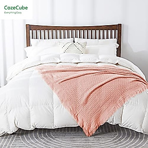 CozeCube Boho Throw Blanket for Couch, Mauve Throw Blanket, Basket Weave Waffle Throw Blanket, Farmhouse Lightweight Throw Blanket with Fringe, Blush Pink, 50'' x 60''