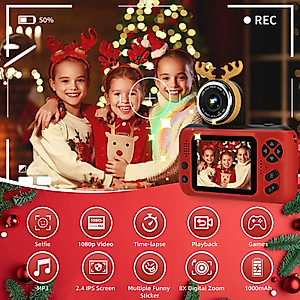 Kids Camera,Christmas Birthday Gifts for Boys and Girls Age 3-8,Kids Video Camera for Toddler 3 4 5 6 7 8 9 Years Old,1080P Volgging Toys Camera for Children Red