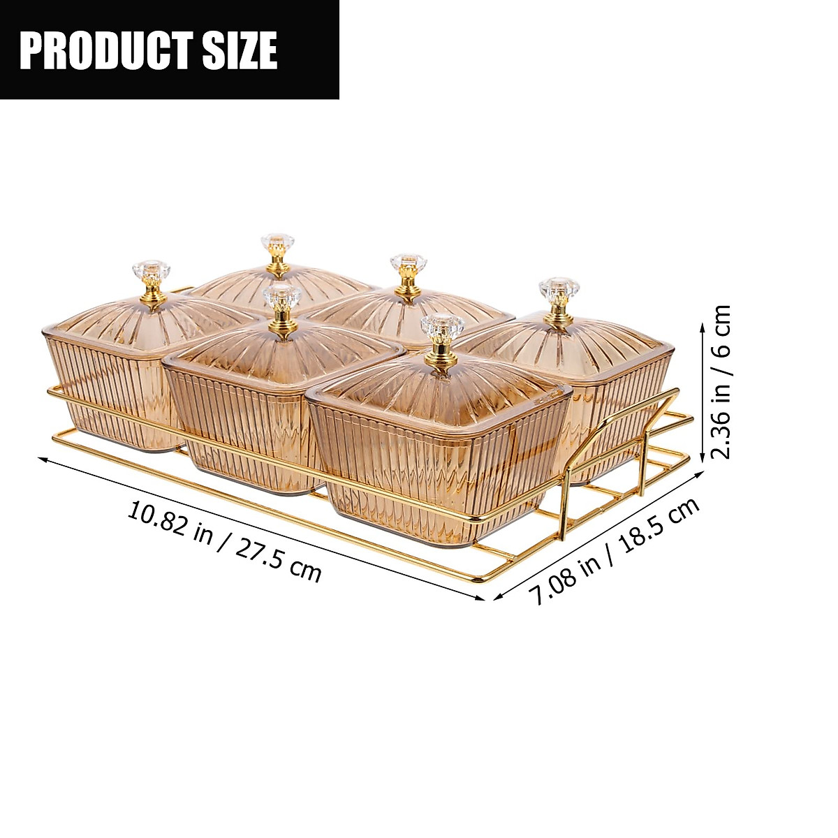 KICHOUSE Snacks Dish Serving Platter 6 Grid Snack Bowl with Metal Rack Tray Chip and Dip Serving Set Divided Candy and Nut Platter Fruit Snack Containers Relish Tray