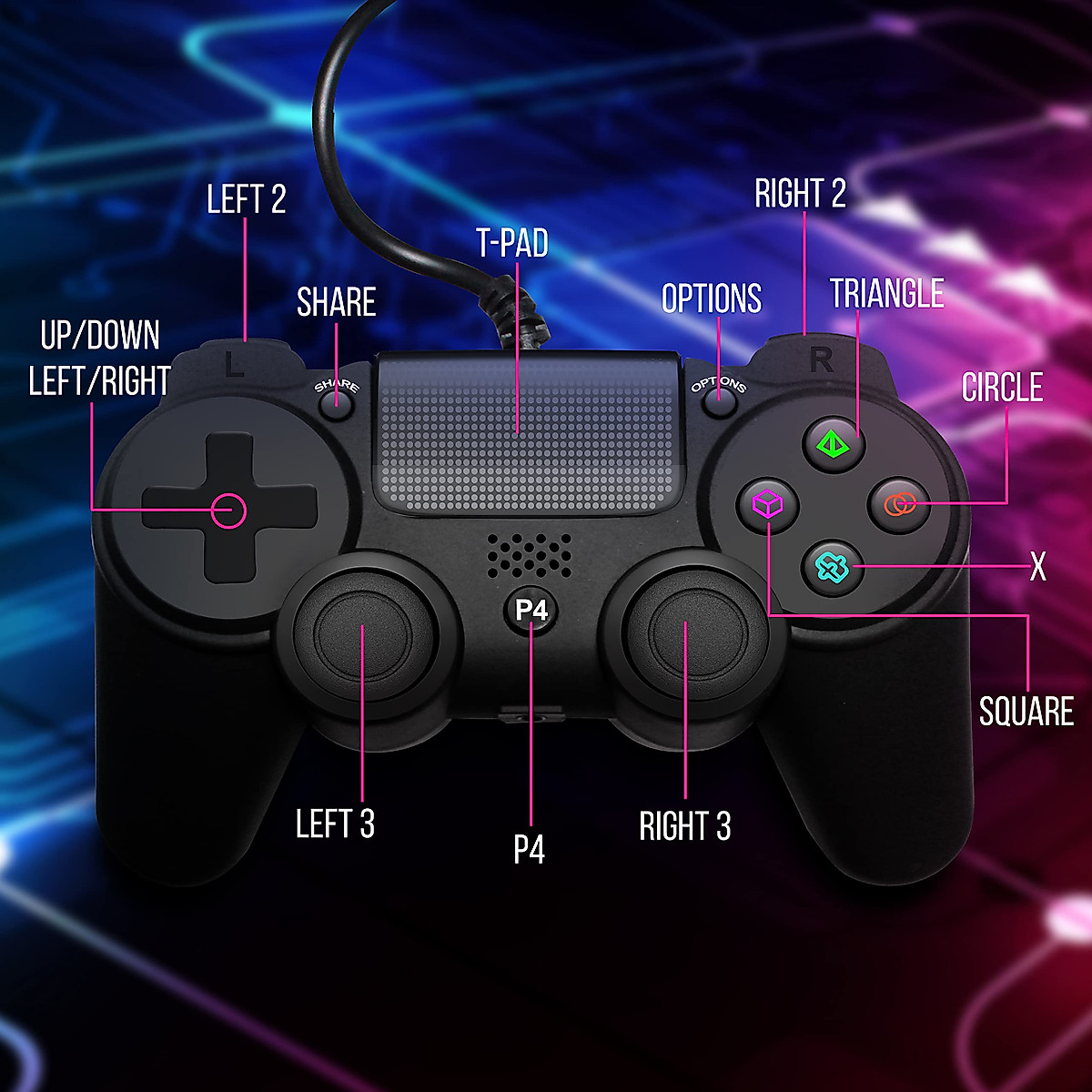 Pyle Gaming Controller with Built-in Speaker, USB Connectivity, and LED Lights for Windows