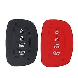 WEIBISS 2 Pack 4 Buttons Protective Rubber Smart Key Fob Shell Remote Cover Case Protector Wallet Keyless Jacket for Hyundai 2018 2017 2016 Tucson Elantra Sonata, Black Red