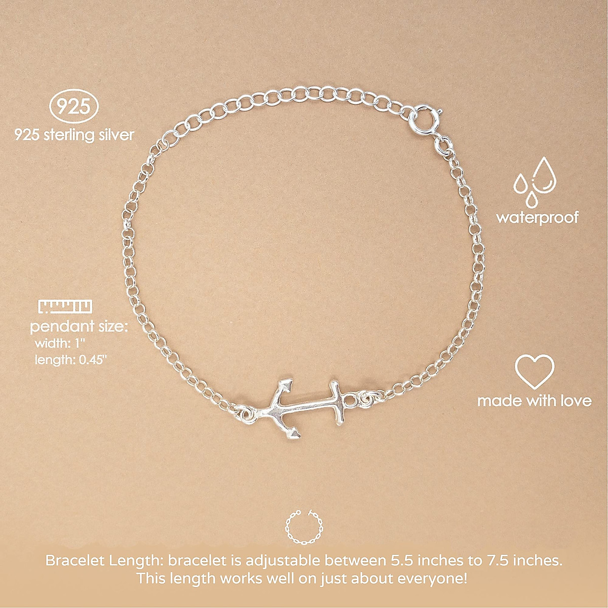 Rappel Sterling Silver Anchor Bracelet For Women, Inspirational Bracelets for Women, Motivational Gifts She Will Never Forget